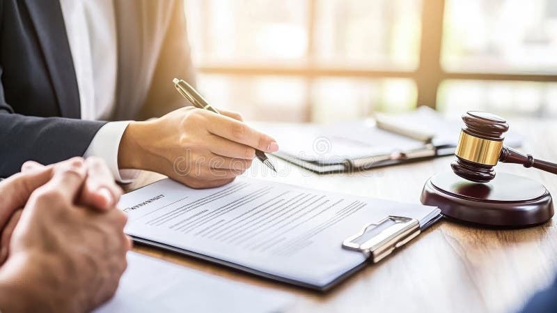 Legal Consultation with Lawyer Analyzing Contract Document in Office ...