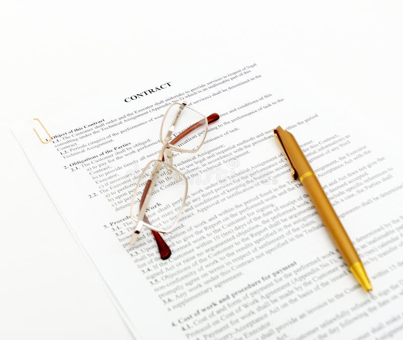 Legal Contract with Pen and Glasses Stock Image - Image of judge ...