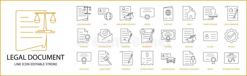Legal Document Icon Set Vector Illustration Editable Stroke. Stock ...