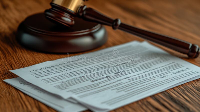 Legal Documents and Gavel on a Wooden Table (1 Stock Illustration ...