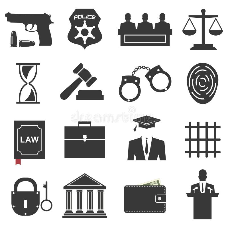 Legal, Law and Justice Icon Set Stock Vector - Illustration of judge ...
