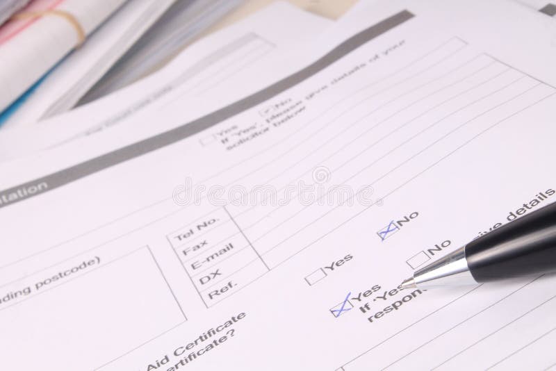 Legal Paperwork Form Yes & No Stock Image - Image of date, office: 28463403