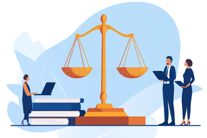 Legal Team Collaboration with Technology and Scales of Justice Stock ...