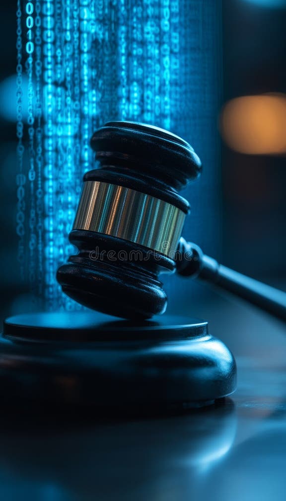 Legal Technology Judge S Gavel and Binary Code in Background, Concept ...