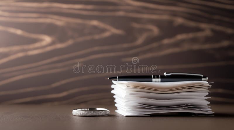 Legal-Themed Composition with Wedding Ring and Contract Documents Stock ...