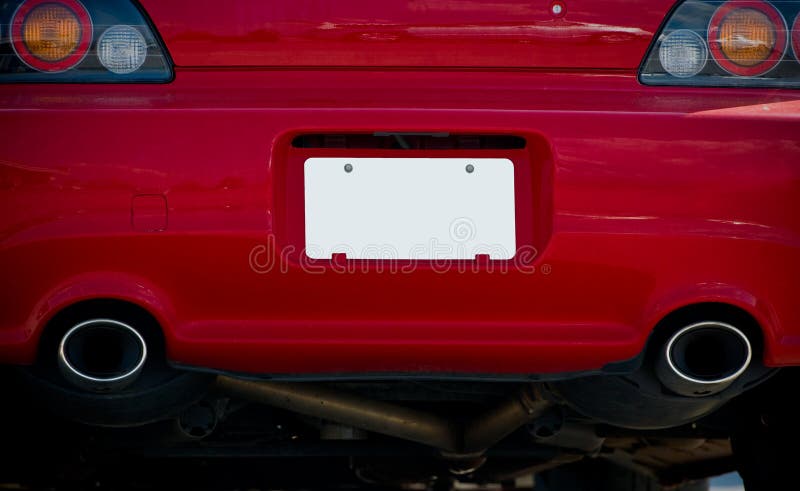 Achterkant Rode Auto Met Witte Blanco Kentekenplaat En Bumpersticker ...