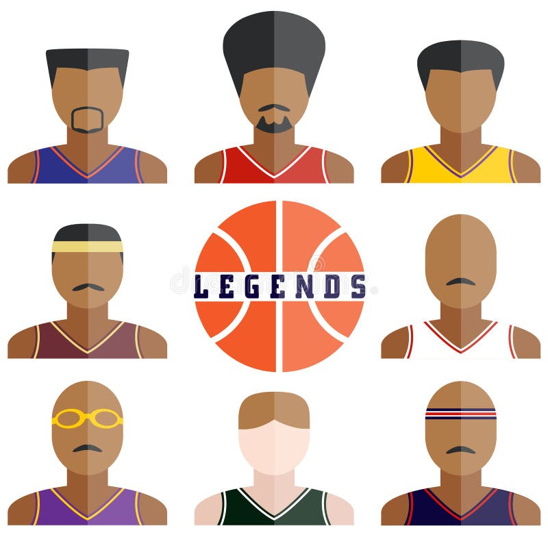 Legend Basketball Players Icons in Flat Design Stock Vector ...