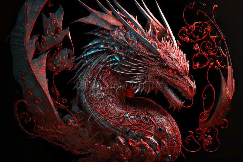 Legendary Red Dragons Creature with Open Mouth and Evil Look Stock ...