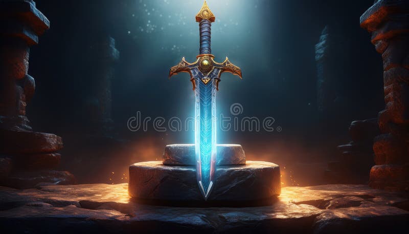 Mystical Sword Illuminated in an Ancient Stock Image - Image of history ...