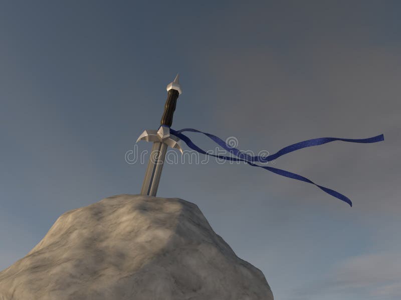 Legendary sword on rock stock illustration. Illustration of excalibur ...