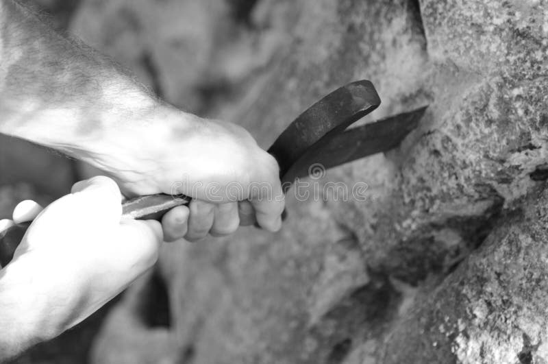 Legendary Sword in the Stone and the Hands Stock Photo - Image of ...