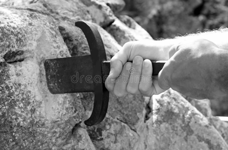Legendary Sword in the Stone Stock Photo - Image of effect, dark: 174912056