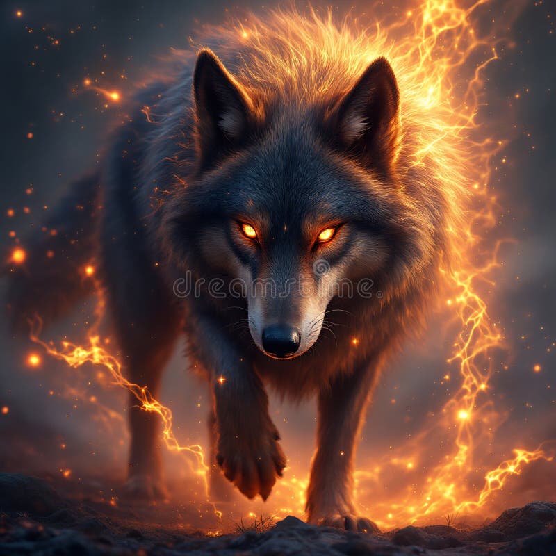 Legendary Wolf with a Radiant Aura in a Magical Realm Stock Illustration - Illustration of ...