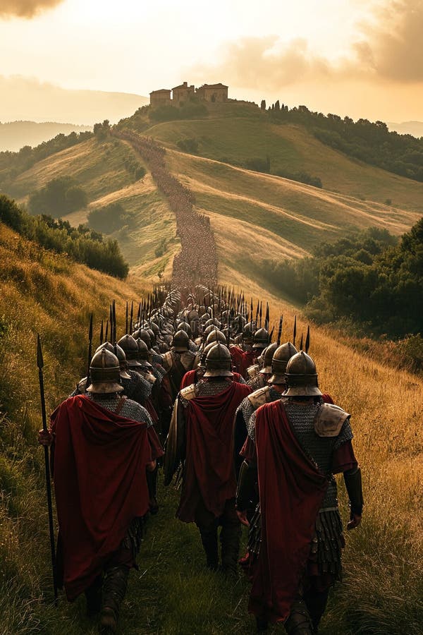 Roman Legionnaires March through Hills To Confront Barbarians in a ...