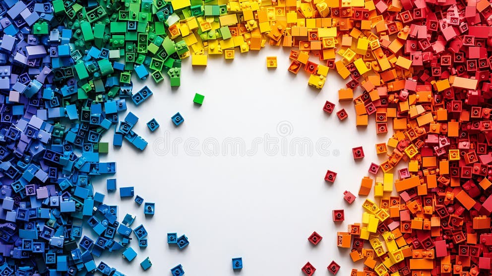 Lego Blocks in an Array of Bright Colors. Scattered Across a White ...