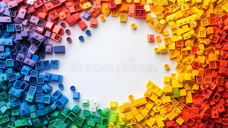 Lego Blocks in an Array of Bright Colors. Scattered Across a White ...
