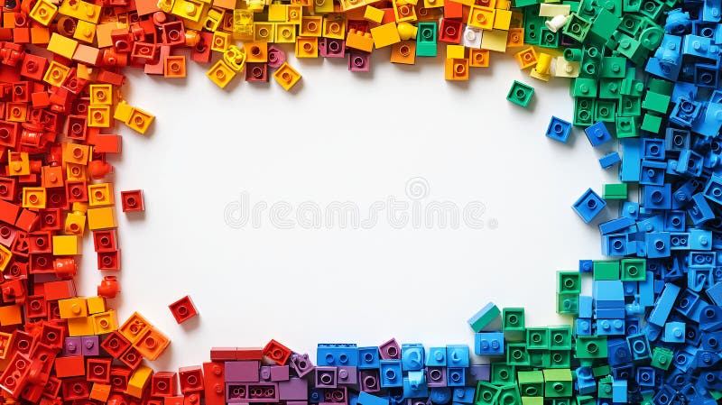 Lego Blocks in an Array of Bright Colors. Scattered Across a White ...