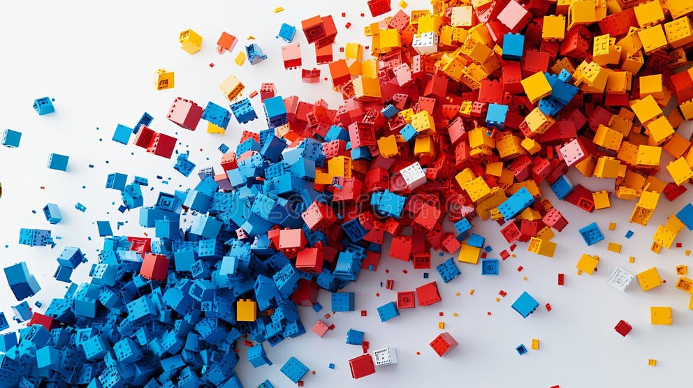 Lego Blocks in an Array of Bright Colors. Scattered Across a White ...