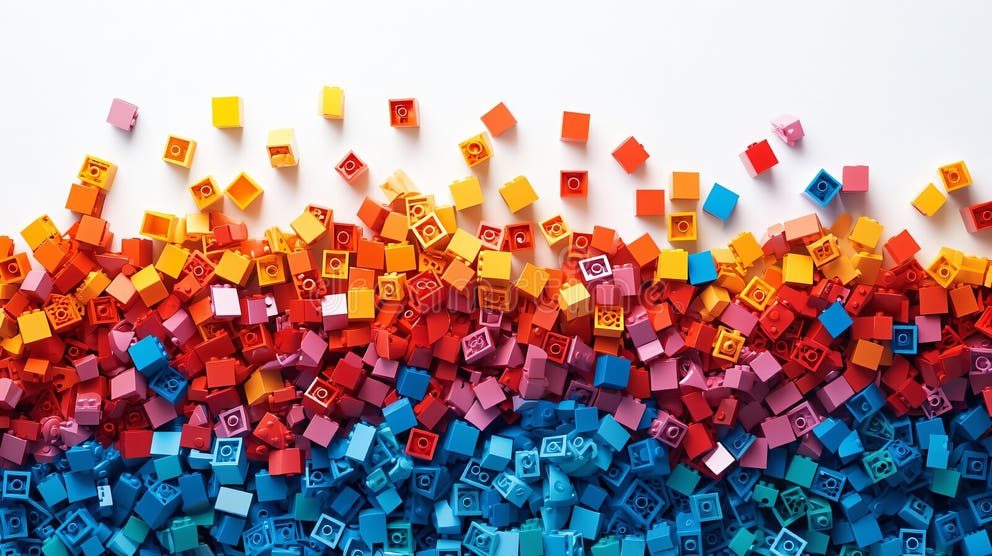 Lego Blocks in an Array of Bright Colors. Scattered Across a White ...