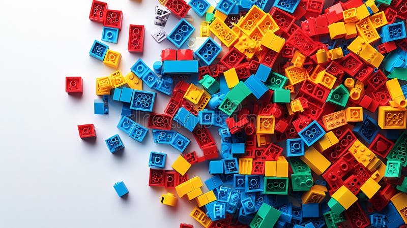 Lego Blocks in an Array of Bright Colors. Scattered Across a White ...