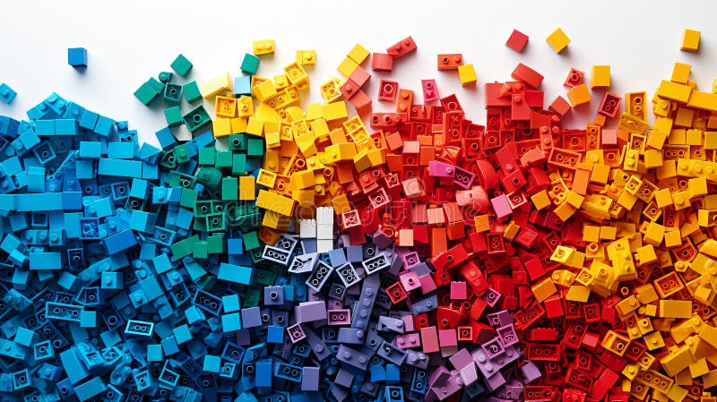 Lego Blocks in an Array of Bright Colors. Scattered Across a White ...