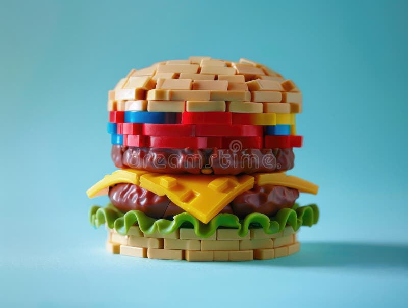 A Lego Burger with a Yellow Cheese Slice and Red Tomato Slice Stock ...