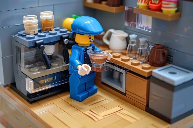 A Lego Coffee Shop Which Waiter Making Coffee. Ai Generative Stock ...