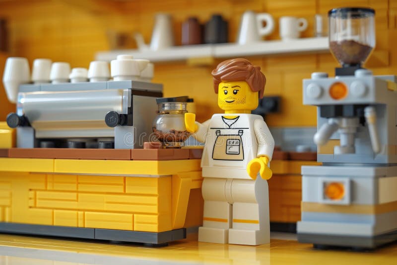 A Lego Coffee Shop Which Waiter Making Coffee. Ai Generative Stock ...