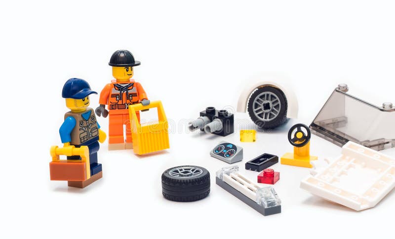 Lego Constructor Personages on White, Auto Mechanics Editorial Stock ...