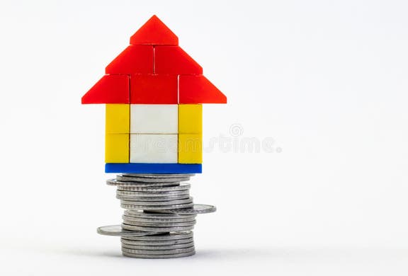 A Lego House and Falling Coins from the Column in Foundation Concept ...