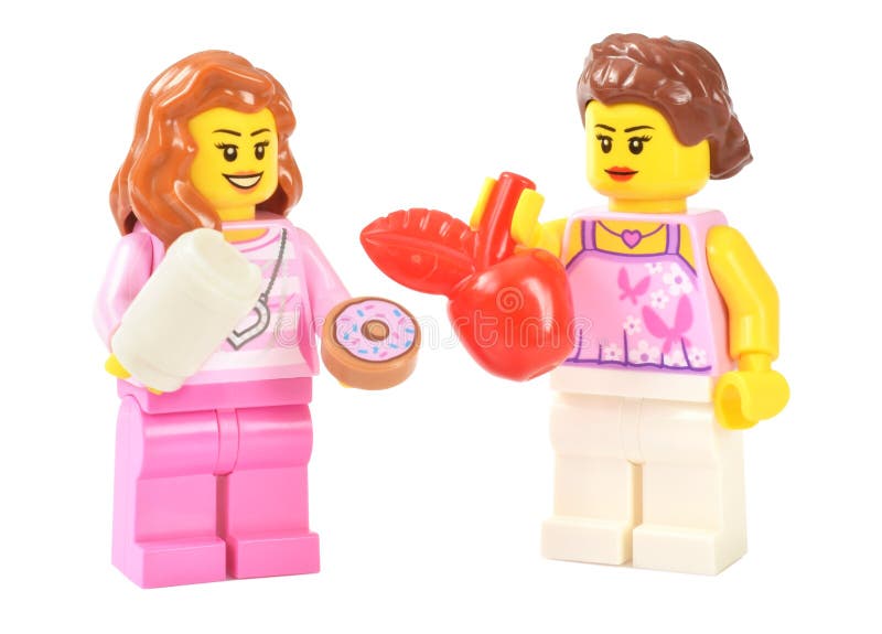 Lego Minifigure Women Pink with Food Isolated on White Editorial Stock ...