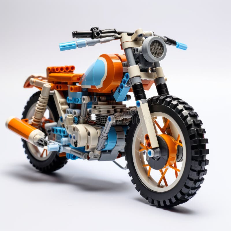 Lego Motorcycle: Orange Frame with Light Blue and Brown Grungy ...