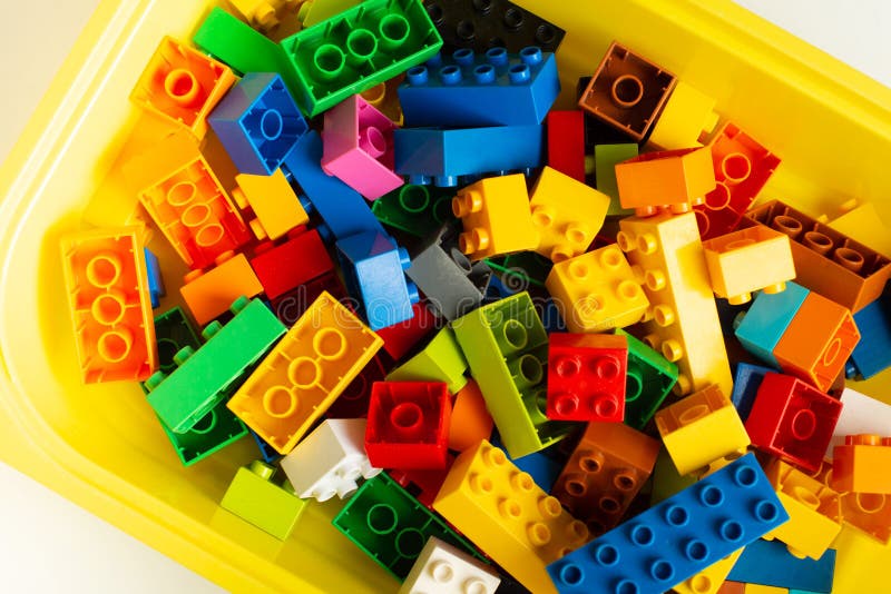 Lego in a plastic box stock image. Image of preschool - 240702387