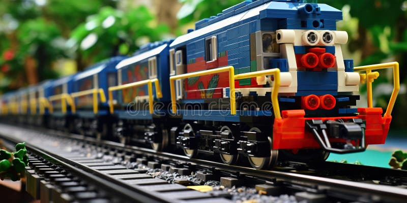 LEGO Railway Track with a String of Container Trains, Highlighting the ...