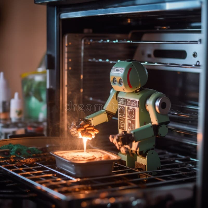 A Lego Robot Cooking Food in an Oven. Generative AI Image. Stock ...
