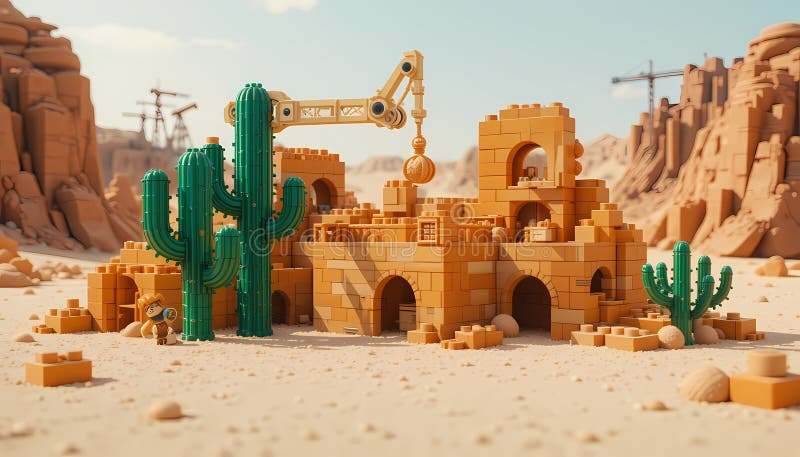 Lego Scene of Desert Construction with Cactus and Crane Stock ...