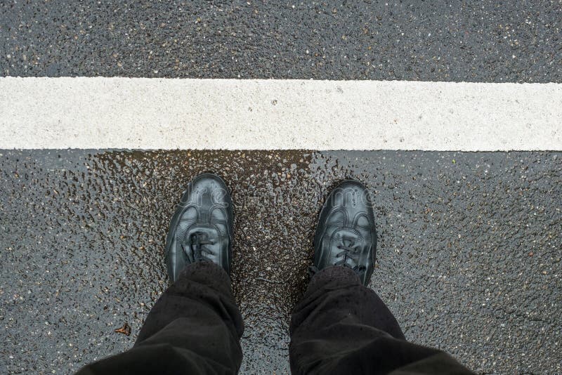 Legs with Black Shoes on Wet Ground Stock Image - Image of wait, stripe ...