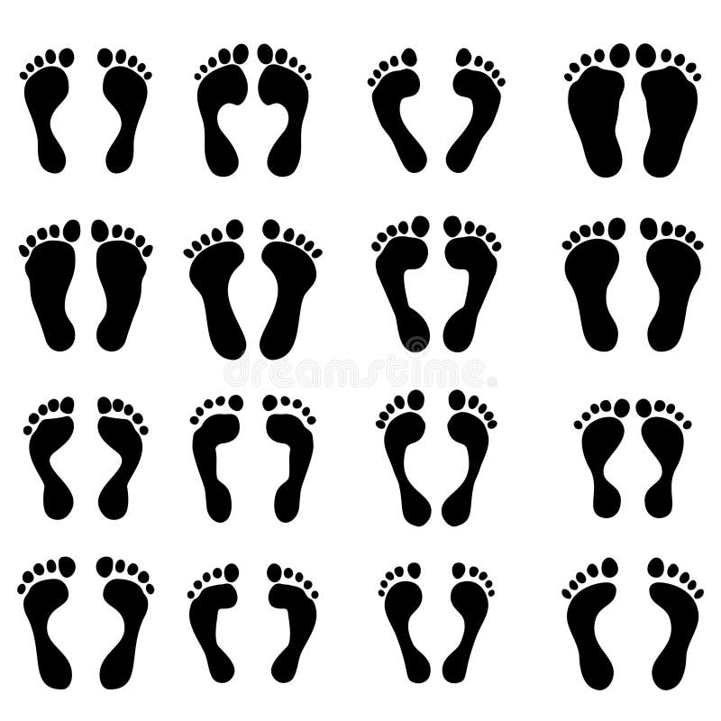 Legs are Black, Silhouettes of Different Shapes. Barefoot Prints Stock ...