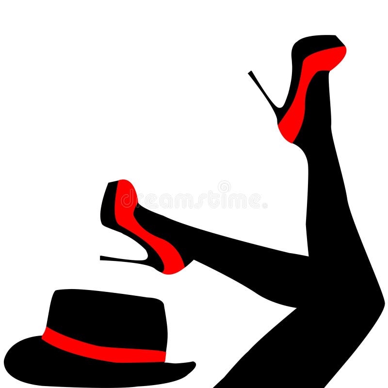 Legs In Black Tights With Red Shoes And Hat Next To Them Stock Vector