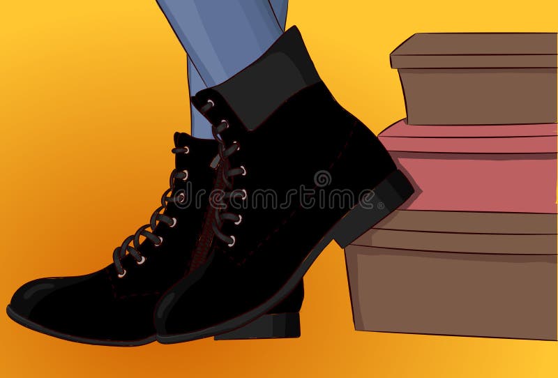 Legs in Boots with Shoes Boxes Stock Vector - Illustration of foot ...