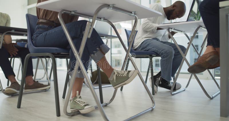 Legs, Classroom and Students at School for Test or Education for ...