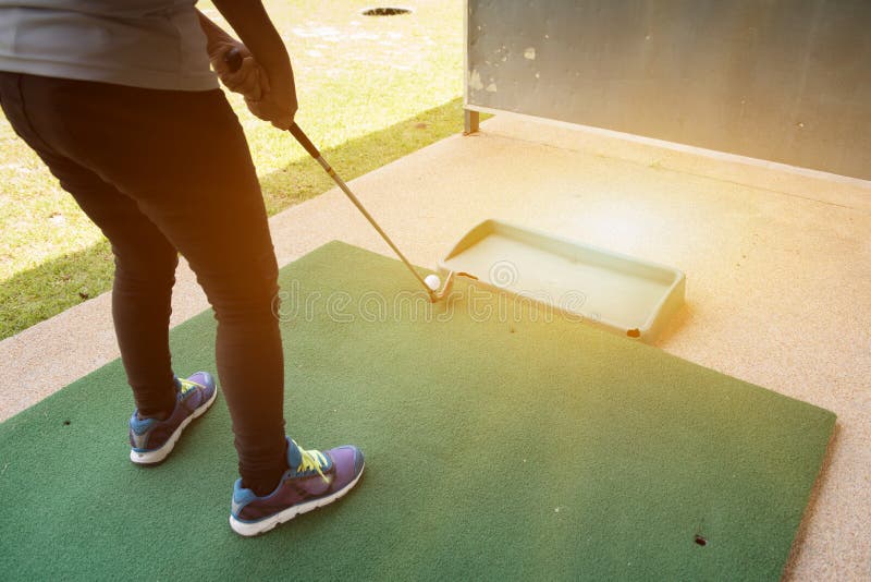 Legs of Golfer Women To Practice Golf on Green Course. Stock Photo ...