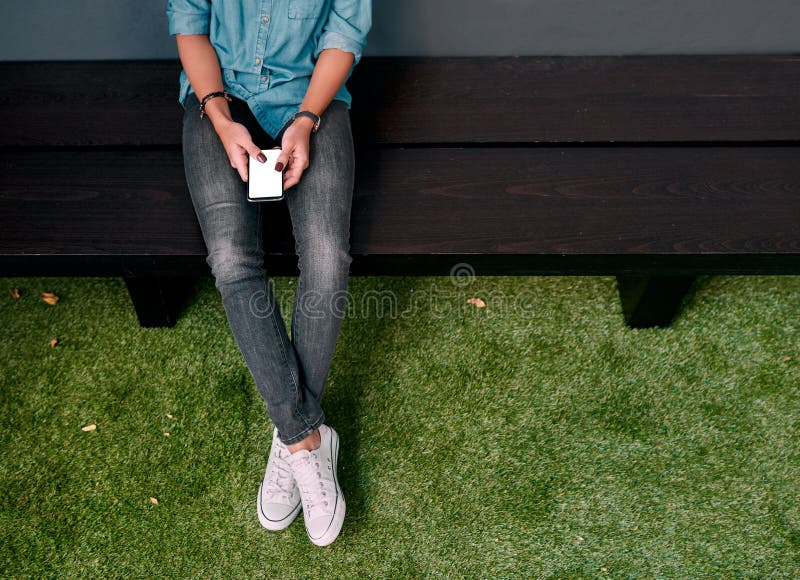 Legs, Hands and Phone Screen for Online Chat, Communication and Reading ...