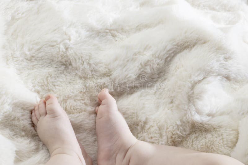 Legs Infant Baby Lying on White Bed Against Background Stock Photo ...