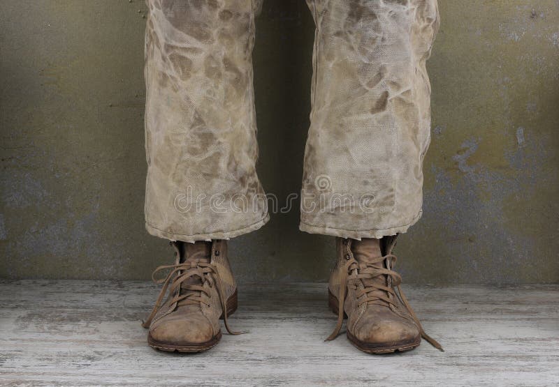 Legs of Man in Old Pants and Old Shoes Stock Image - Image of leather ...