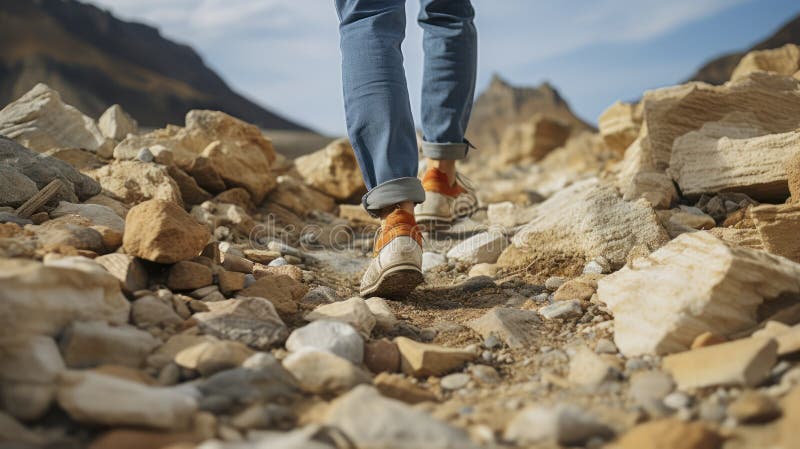Legs on the Rocks in the Mountain. Feeling the Earth Beneath Every Step ...