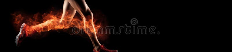 Legs of a Runner with Power in Their Veins Isolated on Black. Fire and ...