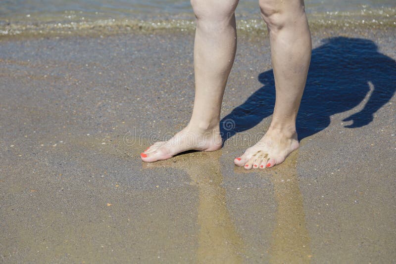 Legs in Sea Water on the Beach on a Sunny Day. Stock Image - Image of ...
