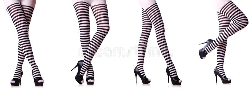 The Legs with Striped Stockings Isolated on White Stock Photo - Image ...