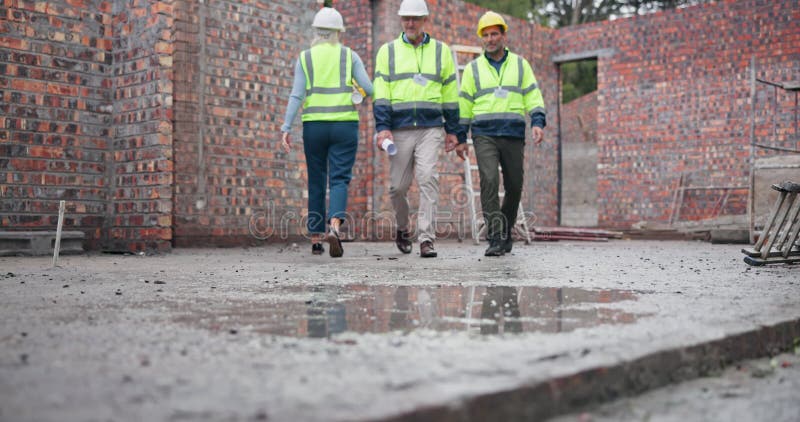 Legs, Team and Walking in Construction Site As Engineer, Project ...
